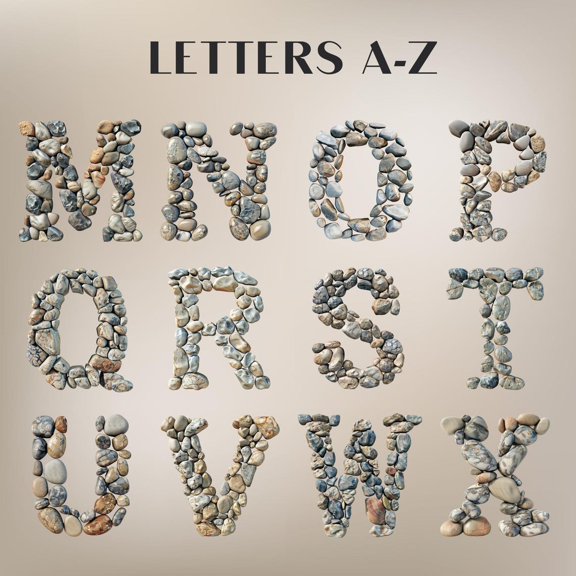 Stone Alphabet Clipart, Rock Letters and Numbers 36 PNG, Pebble Font ...