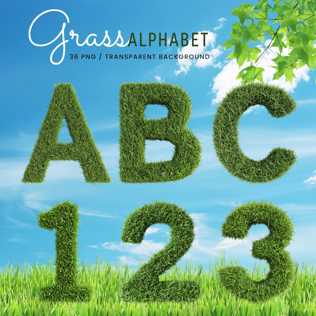Grass Alphabet Clipart, Green Grass Letters PNG, Eco Nature Font for ...