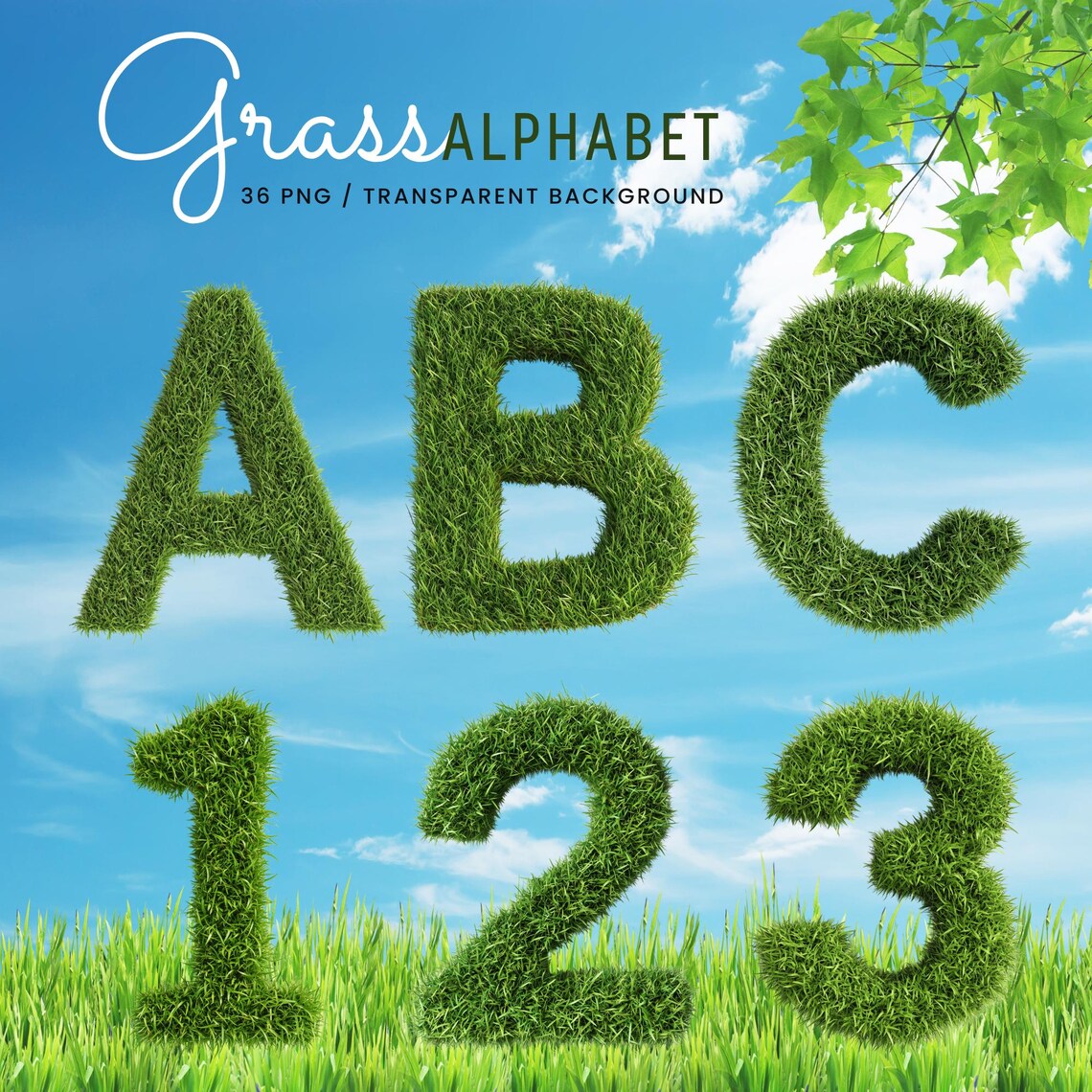 Grass Alphabet Clipart, Green Grass Letters PNG, Eco Nature Font for ...