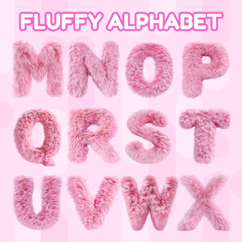 Fluffy Pink Alphabet Clipart 36 Valentine Letters and Numbers PNG, Soft ...