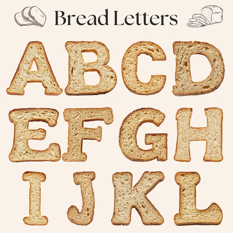Bread Letters Clipart: Bakery Alphabet, Food-themed Font (digital ...
