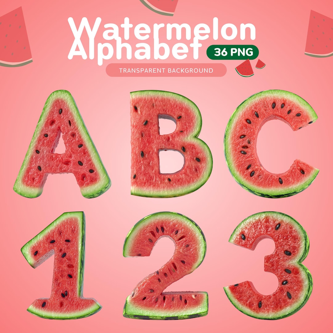 Watermelon Alphabet Clipart, Summer Letters 36 PNG, Juicy Fruit Font ...