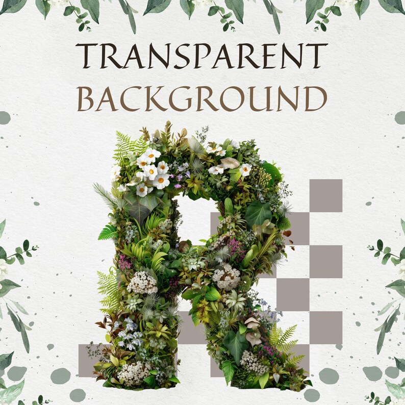 Botanical Alphabet, Floral Letters & Numbers Clipart, Greenery Garden ...