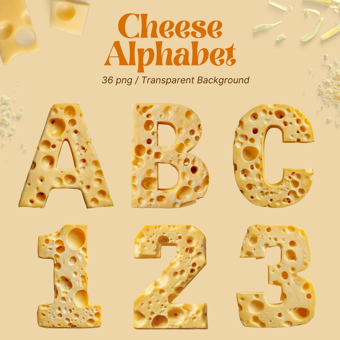 Swiss Cheese Alphabet Clipart: PNG Letters & Numbers (digital Download ...