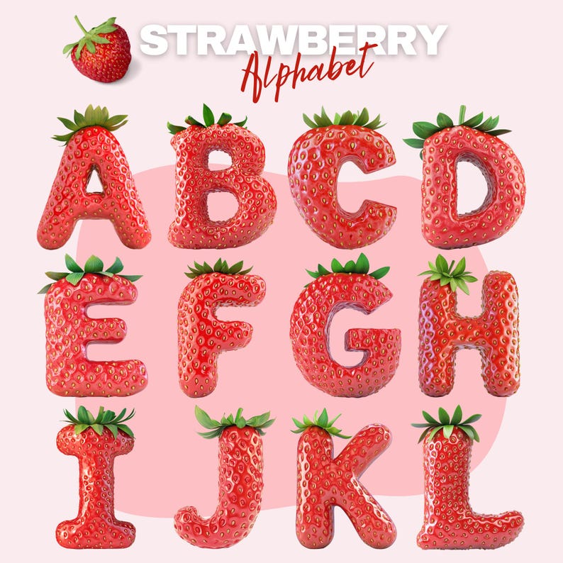 Strawberry Alphabet Clipart, Fruit Letters PNG Digital Download - Etsy