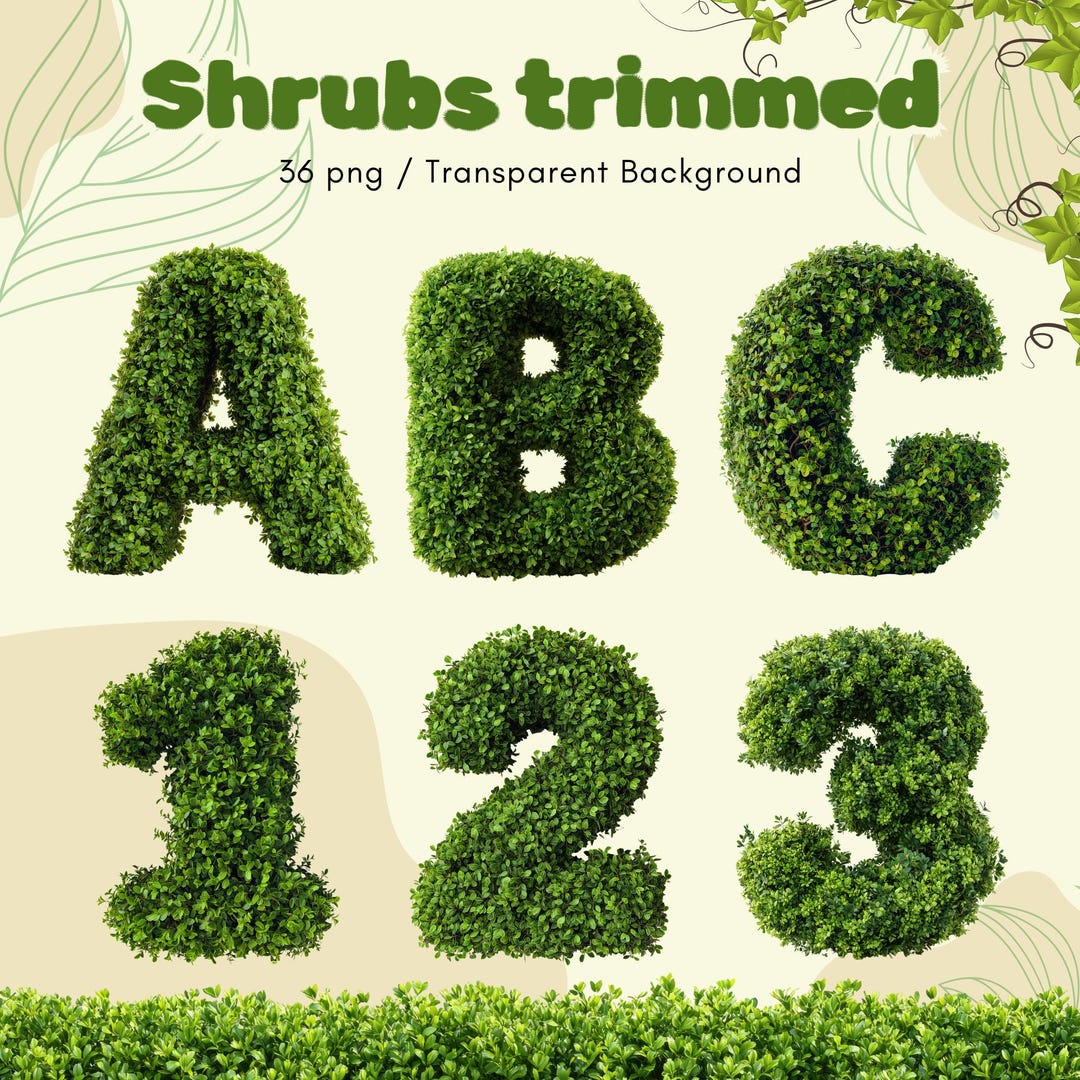 Green Hedge Alphabet PNG, Topiary Font Digital Download - Etsy