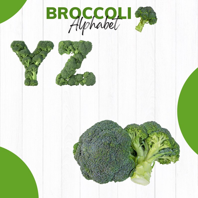 Broccoli Alphabet Clipart: Green Vegetable Font (36 PNG Digital ...