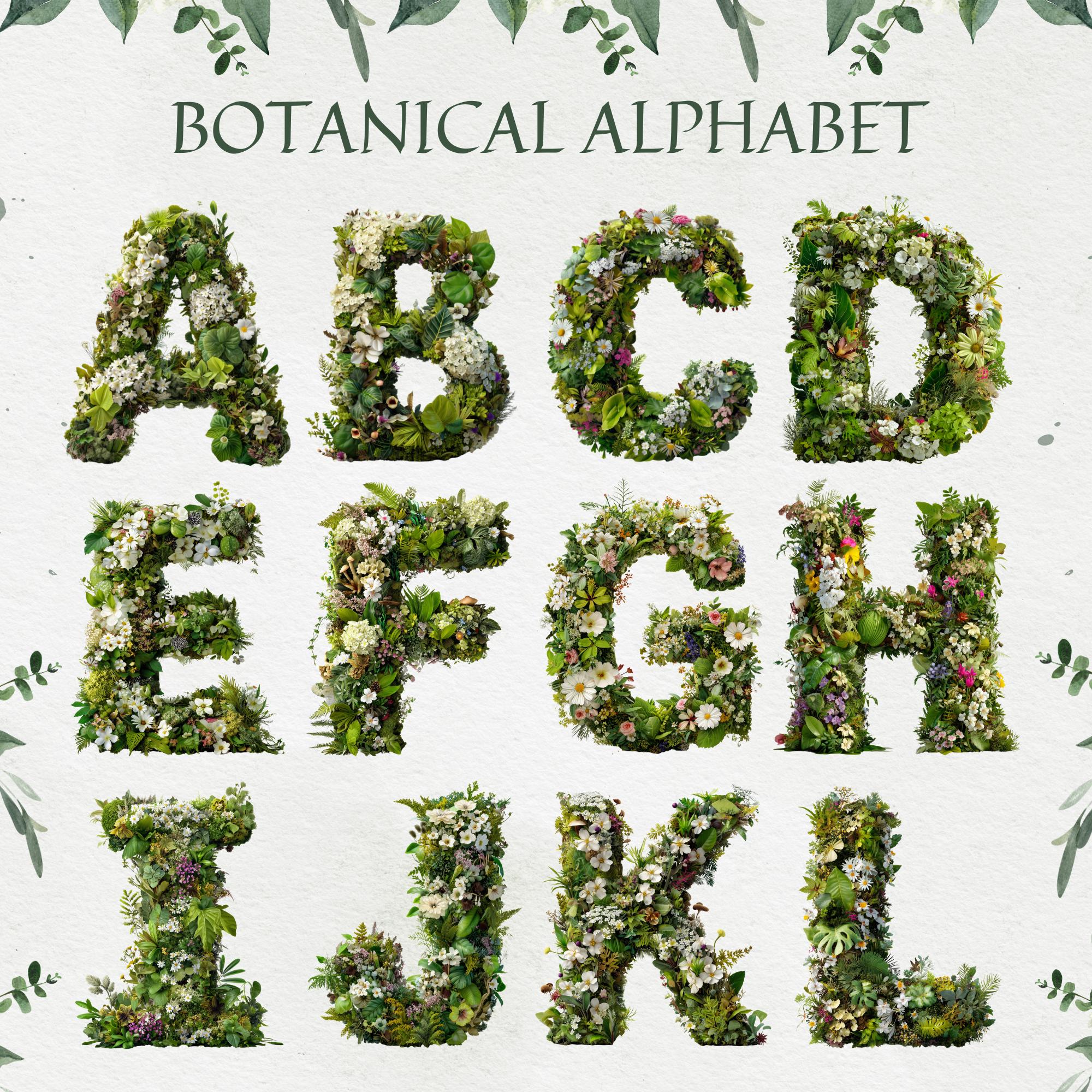 Botanical Alphabet, Floral Letters & Numbers Clipart, Greenery Garden ...
