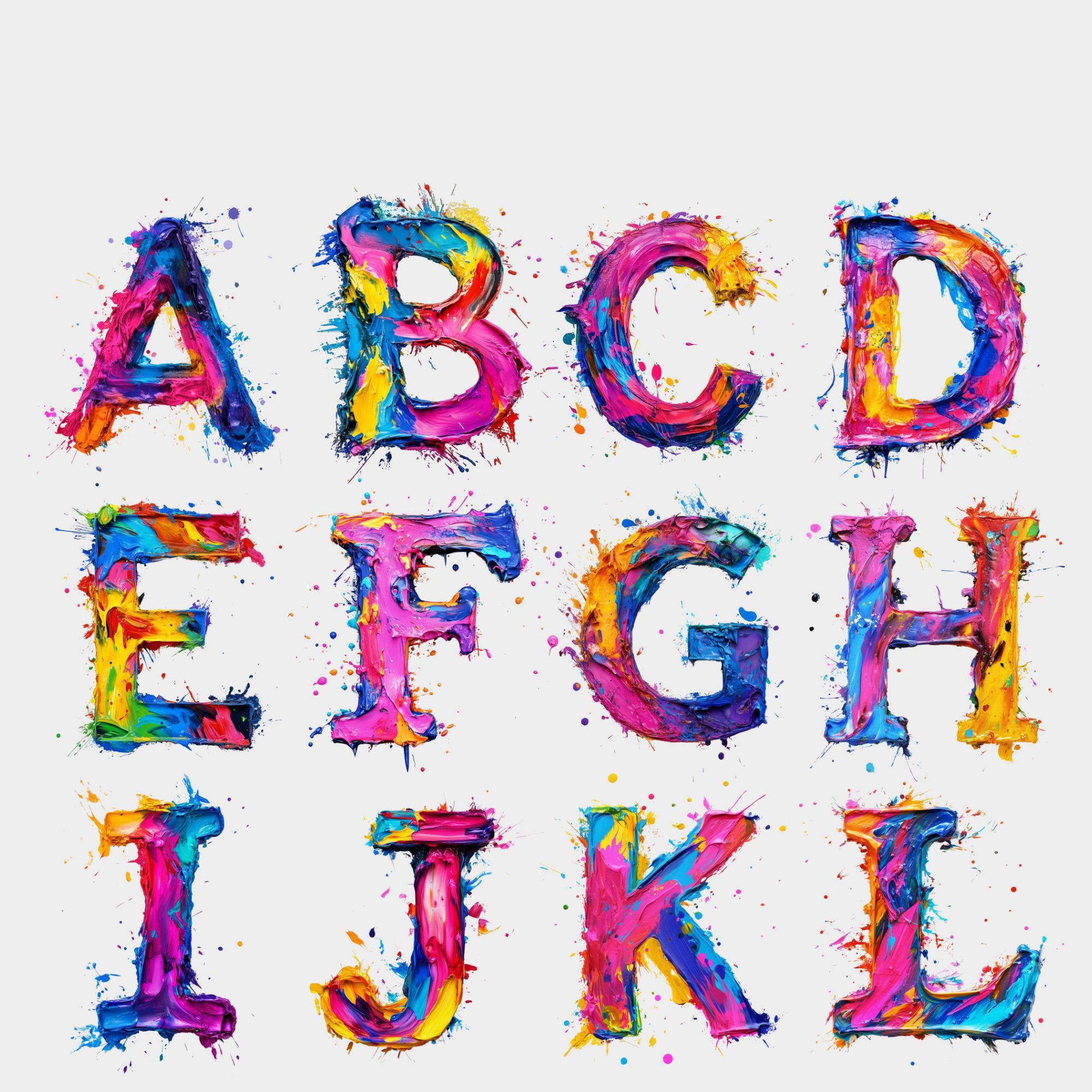 Color Splash Alphabet Clipart 36 PNG Artistic Letters, Paint Splatter ...