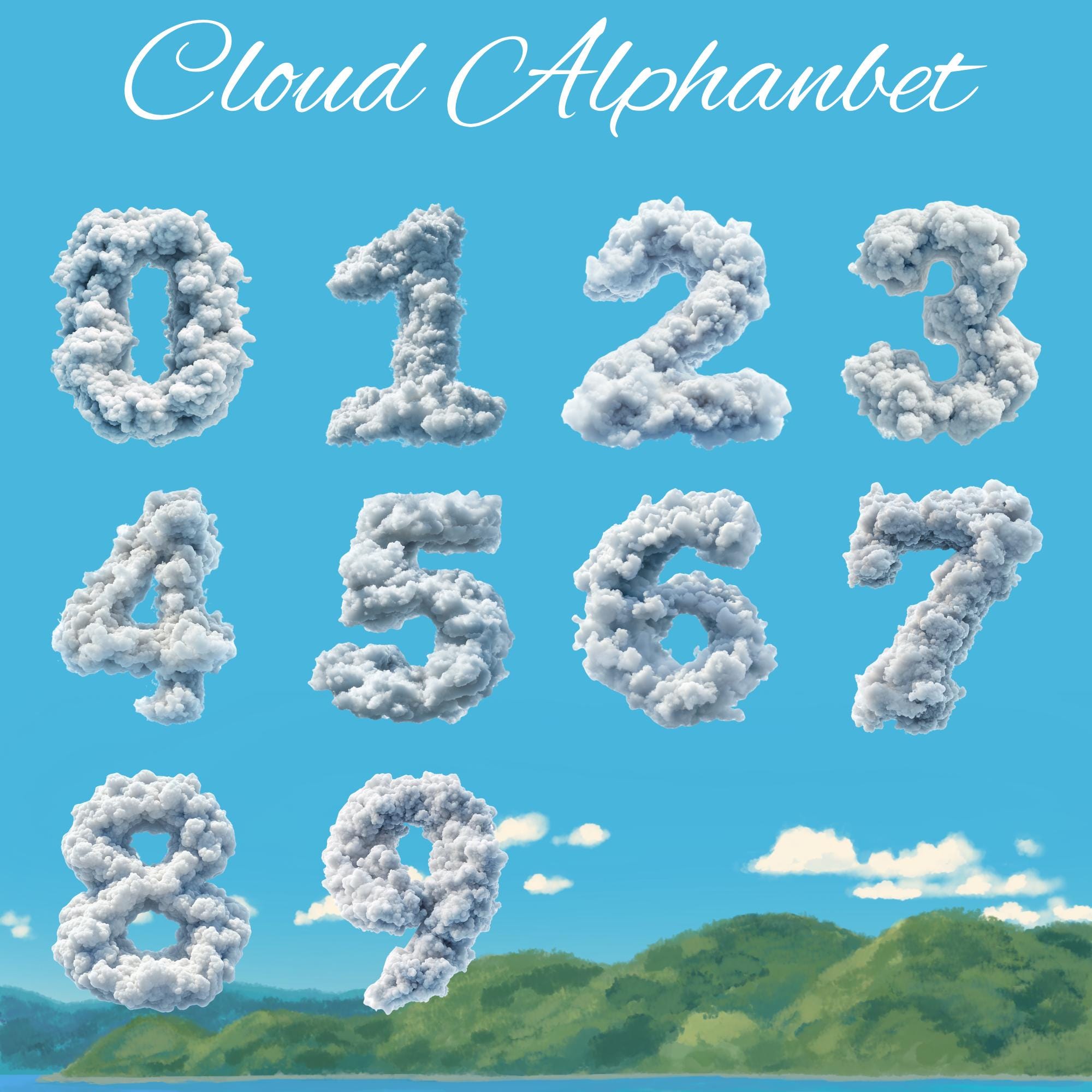 Cloud Alphabet Clipart 36 PNG, Fluffy Cloud Letters, Dreamy Sky Font ...