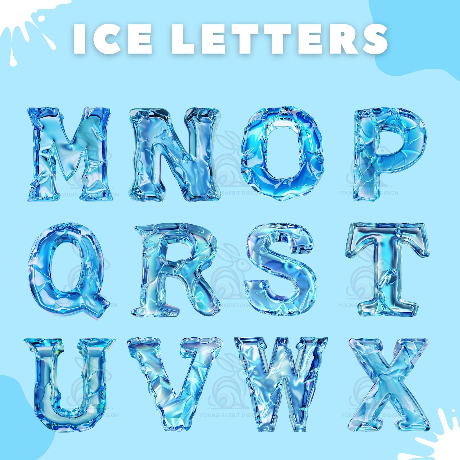 Ice Letters PNG Alphabet Numbers Clipart | 36 Transparent Background ...