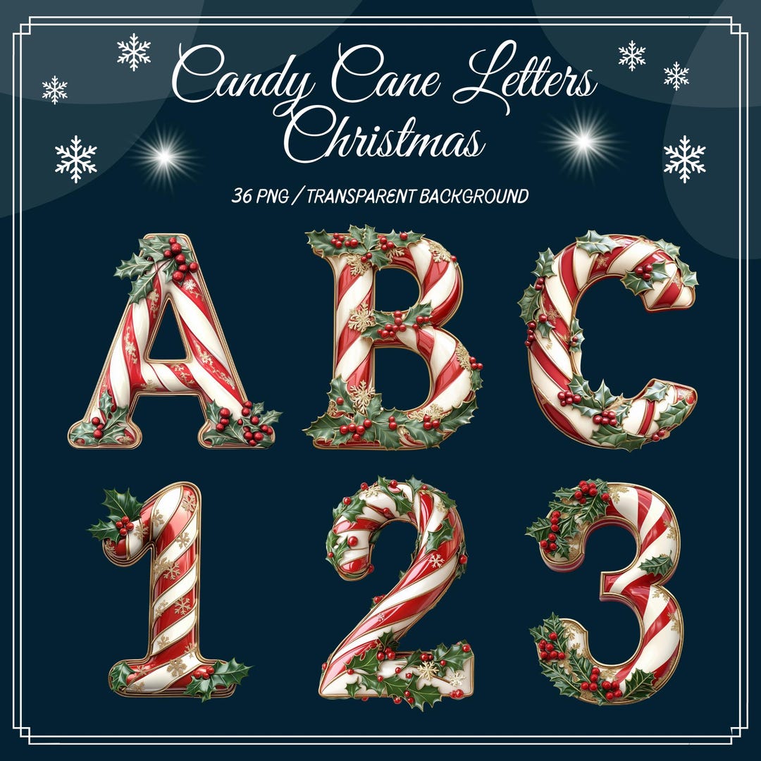 Candy Letters Christmas Clipart, Red & White Candy Cane Alphabet 36 PNG ...