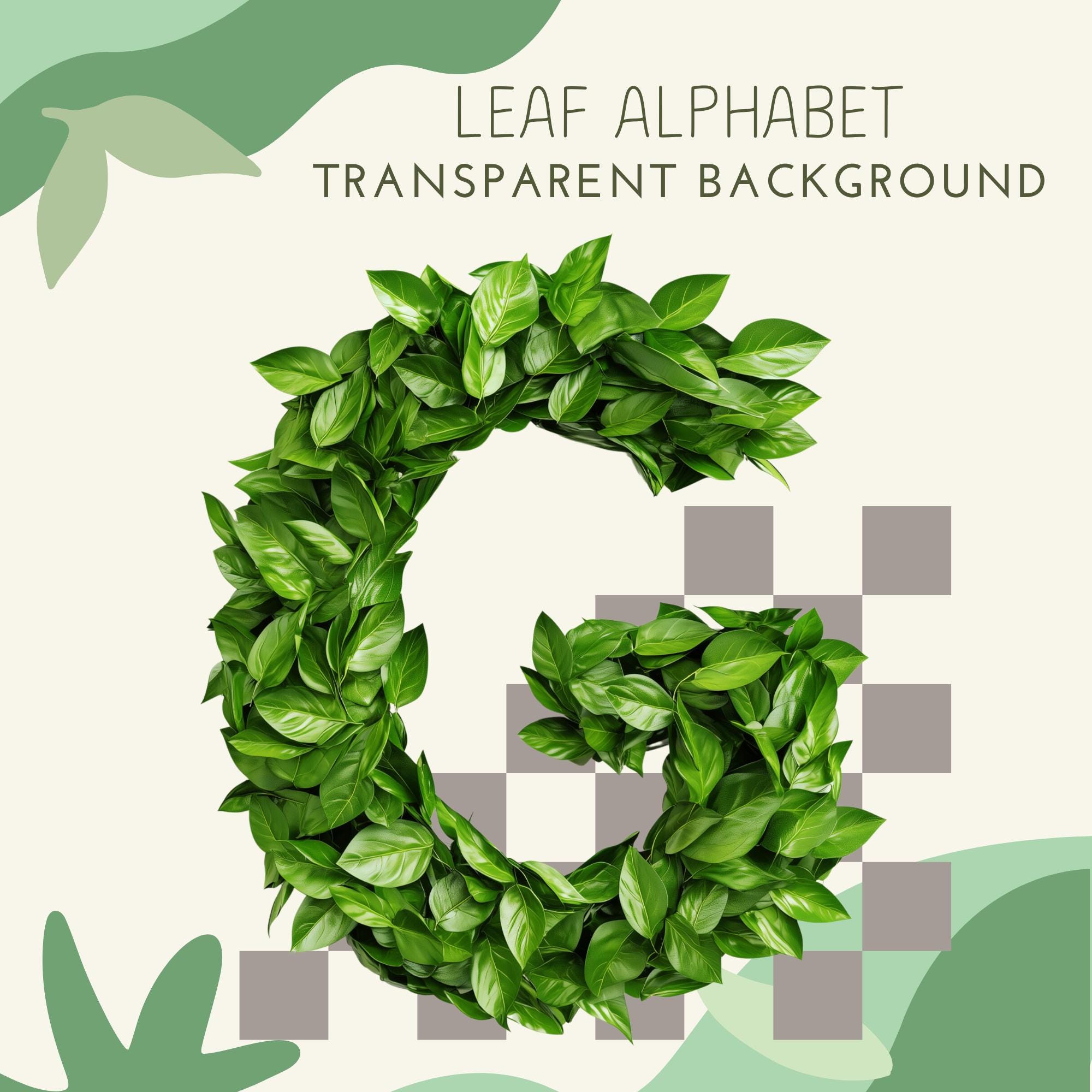 Leaf Alphabet Clipart, Green Leaves Letters 36PNG, Nature Font for ...
