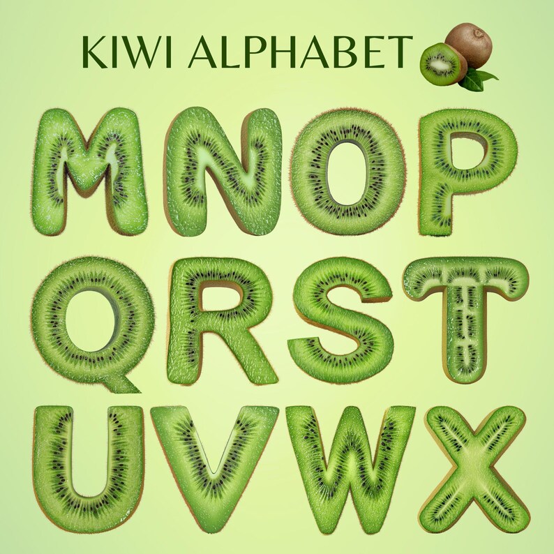 Kiwi Alphabet Clipart: Tropical Fruit Letters, 36 PNG (digital Download ...