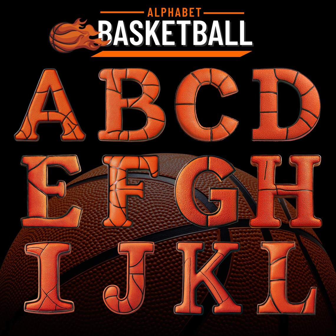 Basketball Alphabet Clipart: Sports-themed PNG Letters Digital Download ...