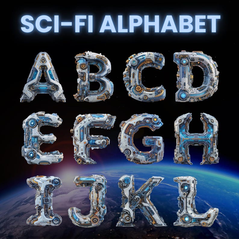 Sci-fi Alphabet PNG, Futuristic Tech Letters & Numbers, Cyberpunk Font ...