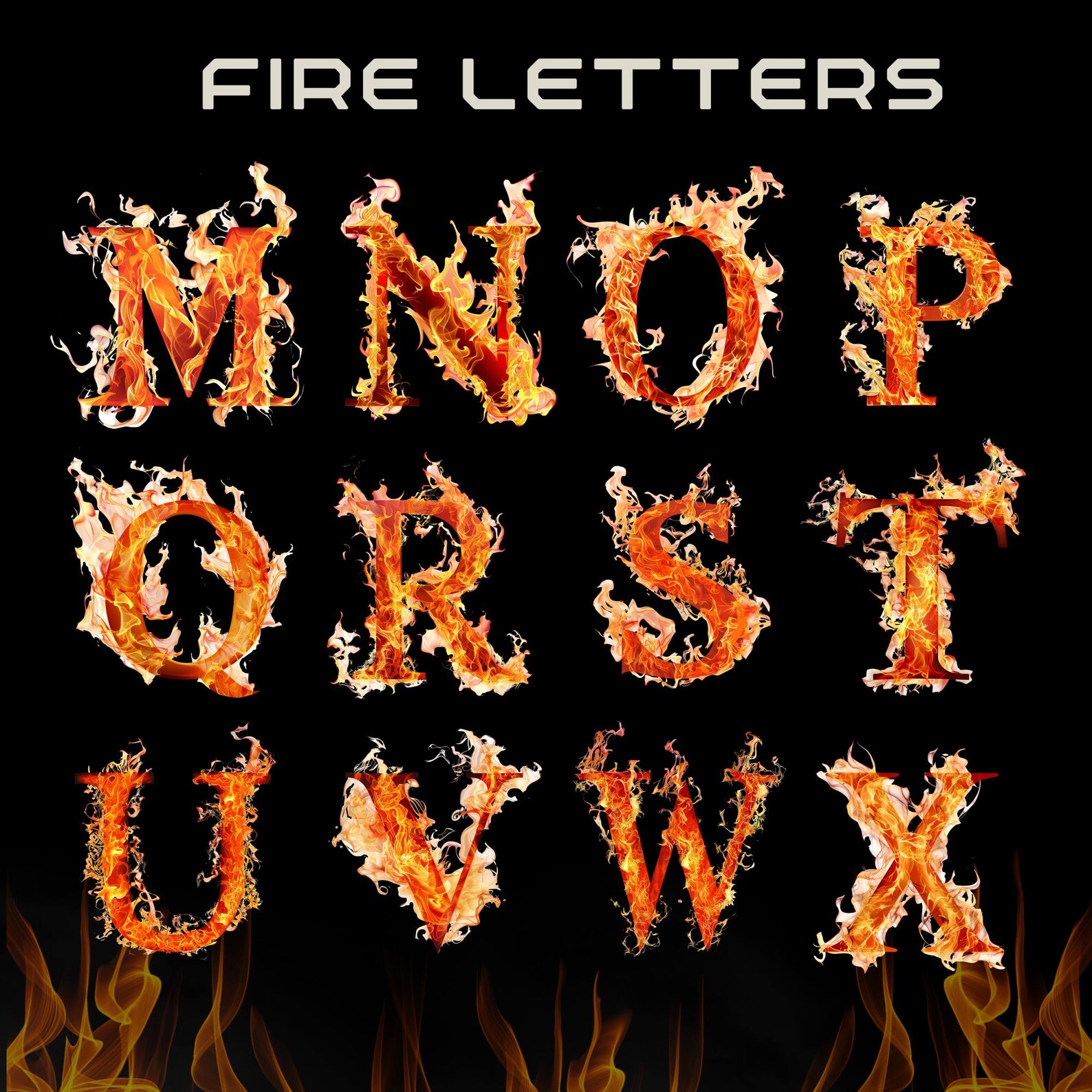 Fire Letters PNG Clipart, 36 Flaming Alphabet & Number Set, Fiery Font ...