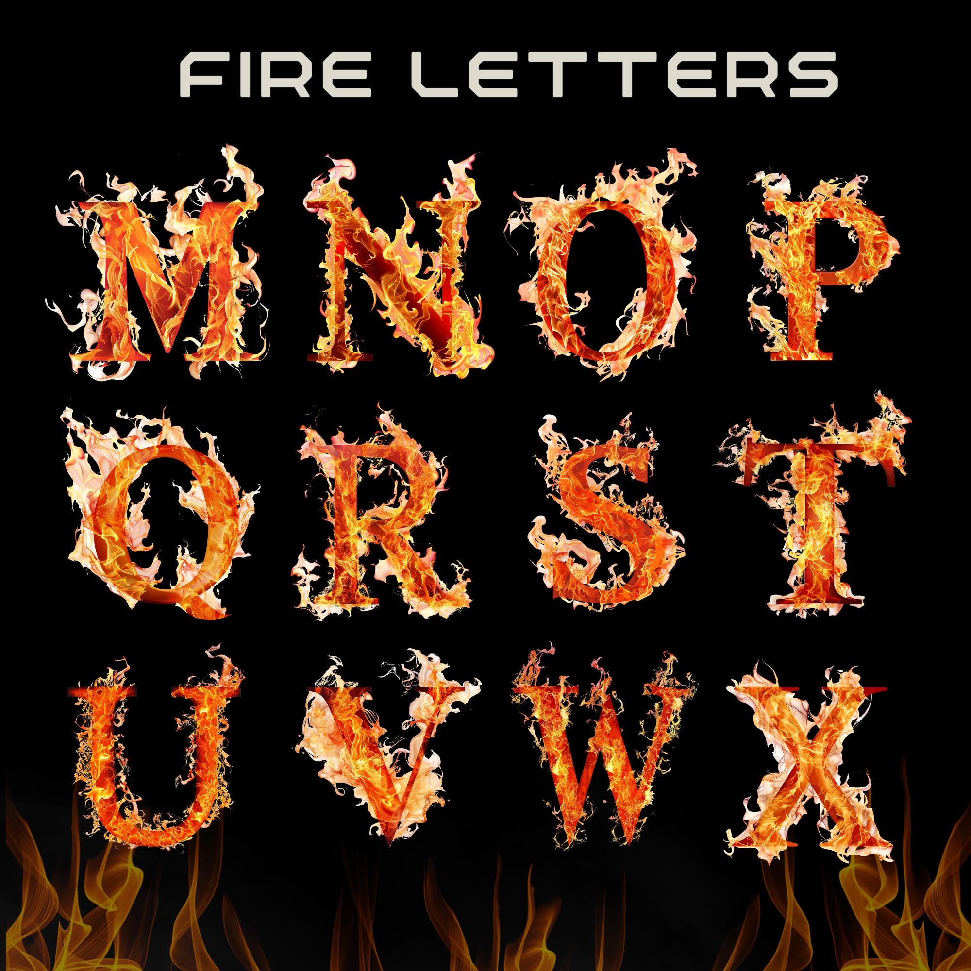 Fire Letters PNG Clipart, 36 Flaming Alphabet & Number Set, Fiery Font ...