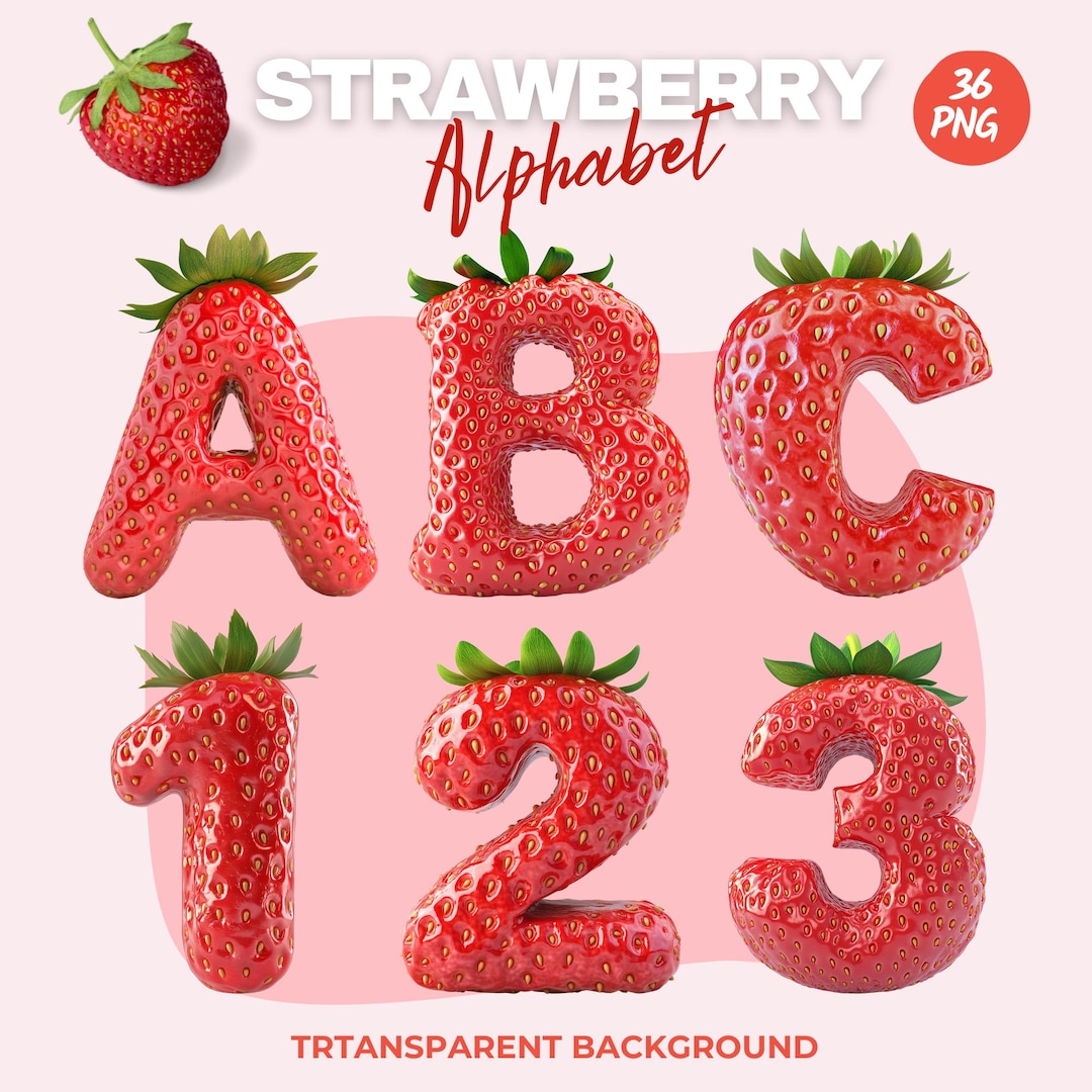 Strawberry Alphabet Clipart, Fruit Letters PNG Digital Download - Etsy