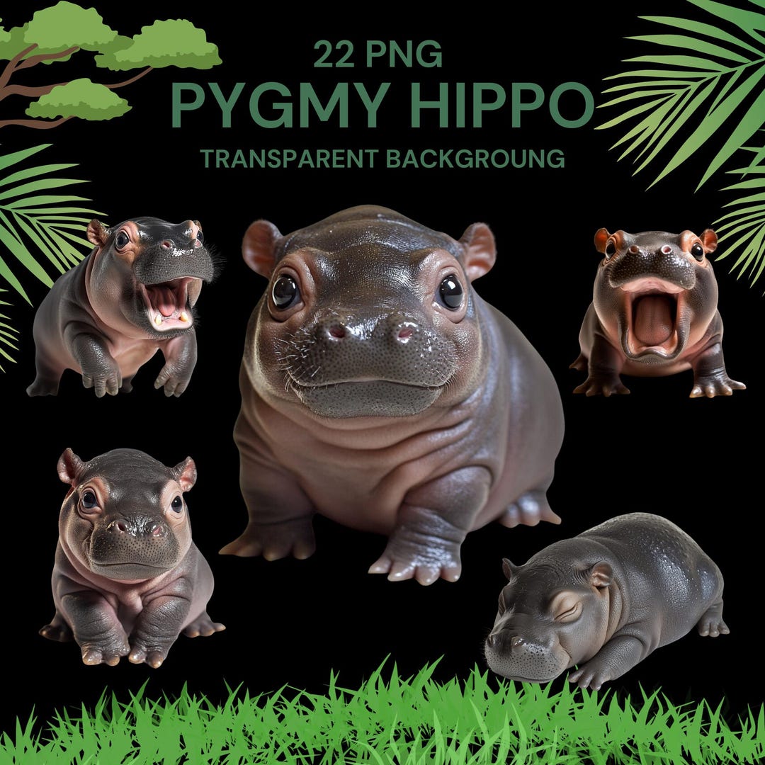 Pygmy Hippo Clipart, Cute Baby Hippo 22 PNG, Moo Deng, Jungle Animal ...
