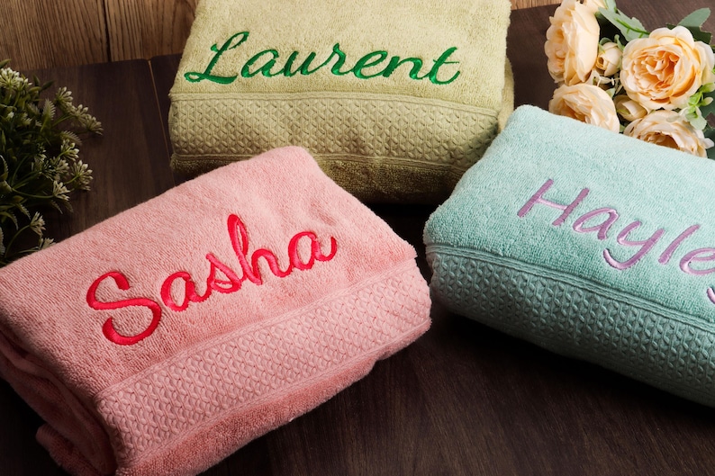 Custom Embroidered Towel - Embroidered Text/ Name Towel - Embroidered ...