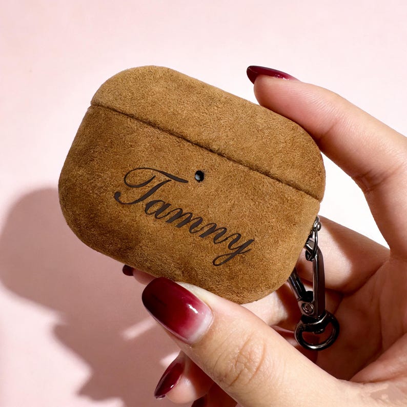 Personalized Custom Black Suede Airpods Case/cover With Clip/multi ...