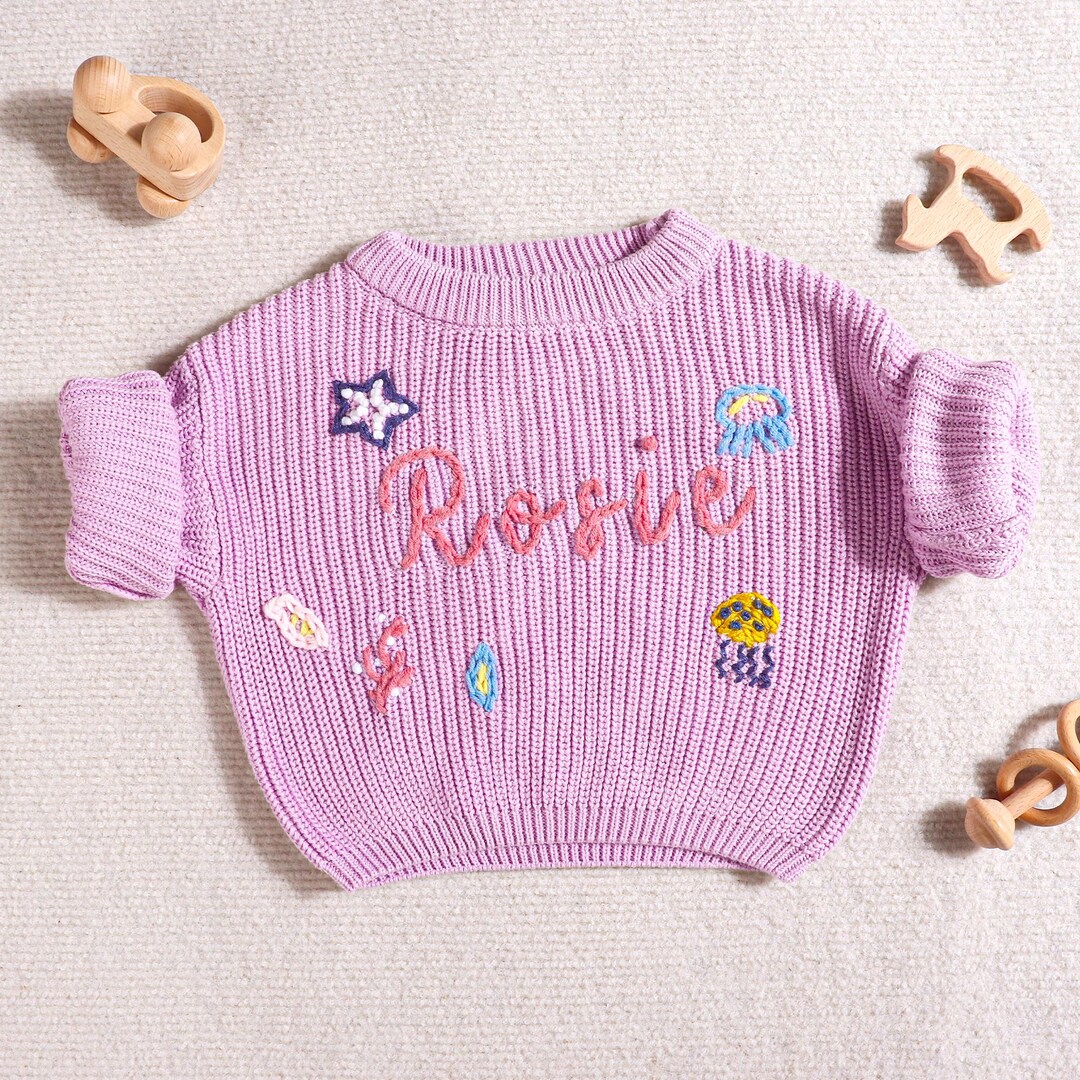 Hand-knitted Mermaid Sea Baby Name Sweater, Cute Mermaid Baby Girl ...