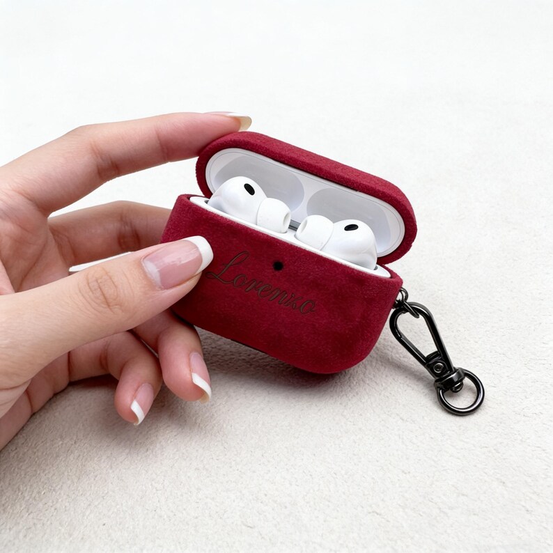 Personalized Yellow Suede Airpods Case With Clip - Custom Engraved Gift ...