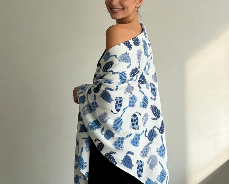 Lightweight Cute Cat & Soft Cotton-linen Shawl/rectangular Silk Scarf ...