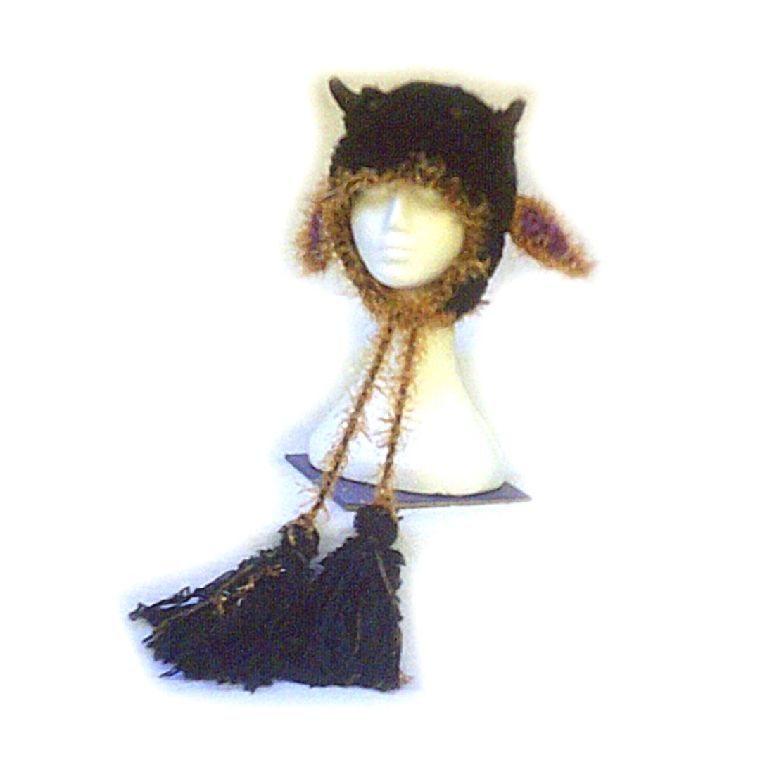 The Gilt Edged Gothic Goat, Crochet Horned Ear Flap Hat - Etsy