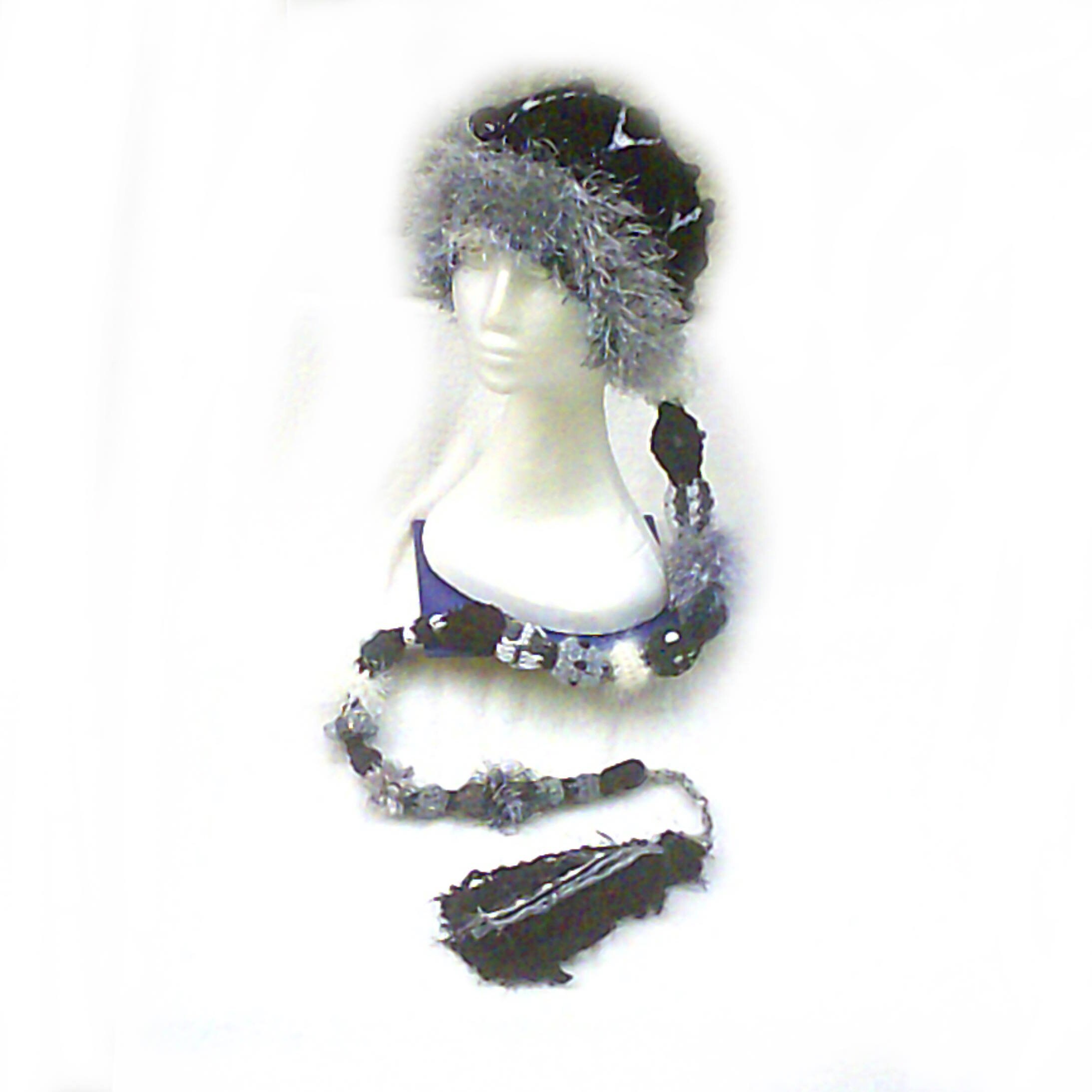 Black and White Crochet Stocking Cap- Extra Long Tail - Etsy
