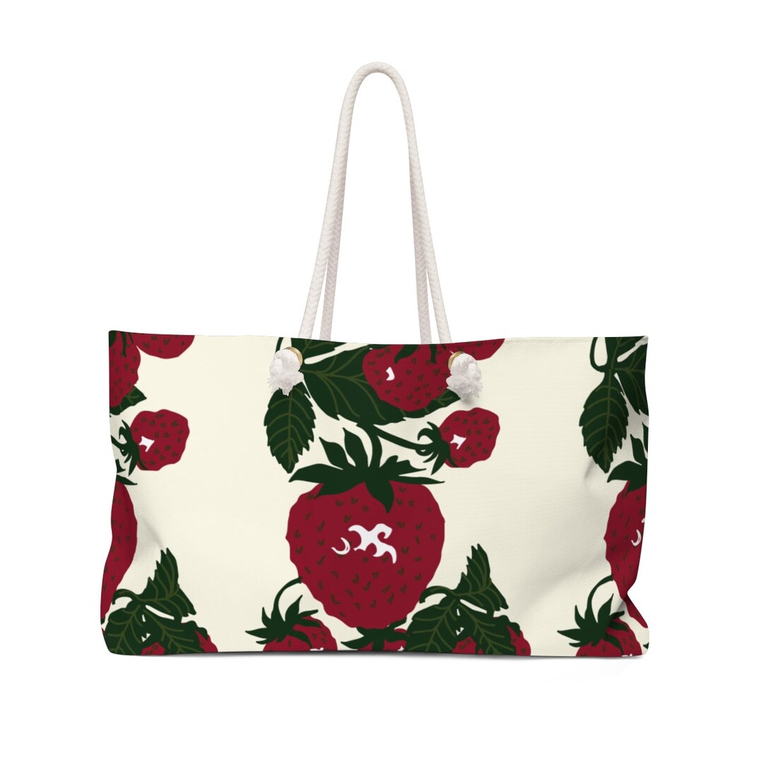 Strawberry Print Weekender Bag: Summer Beach Tote - Etsy