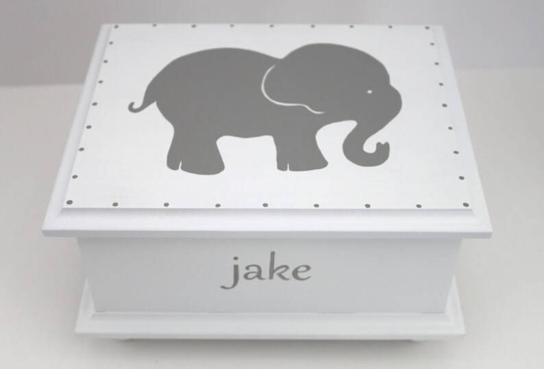 Baby Keepsake Box Gray Elephant Baby Memory Box Personalized - Etsy