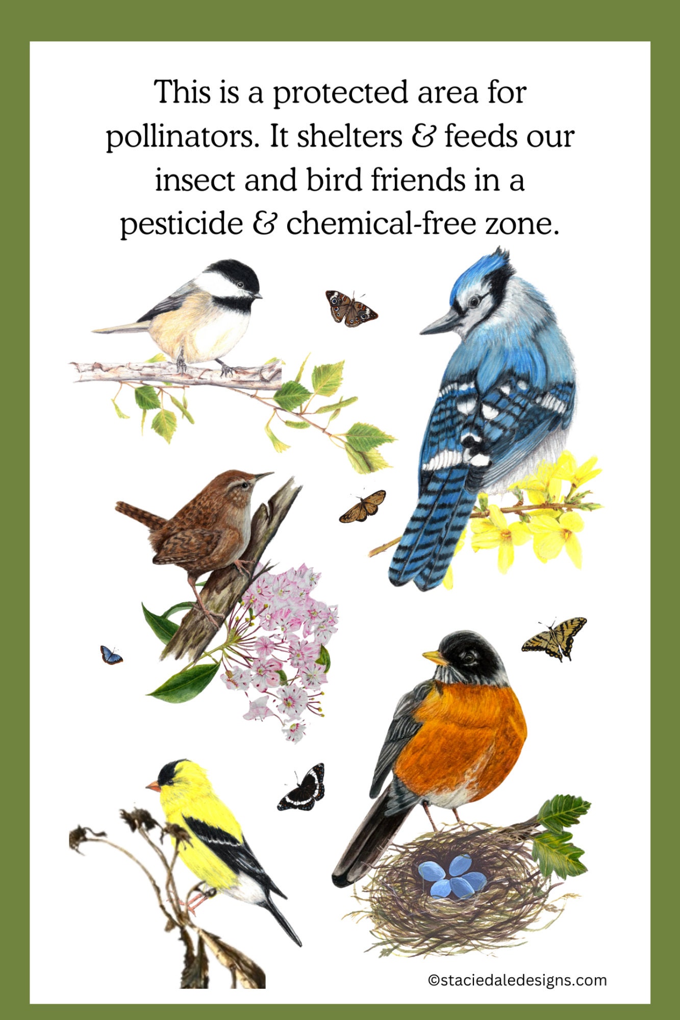 Birds Bees Butterflies Pollinator Habitat Sign, Bird Garden Sign, Bird ...