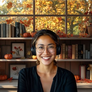 Autumn Theme Bookshelf Virtual Background | Cozy Fall Backdrop for Zoom ...