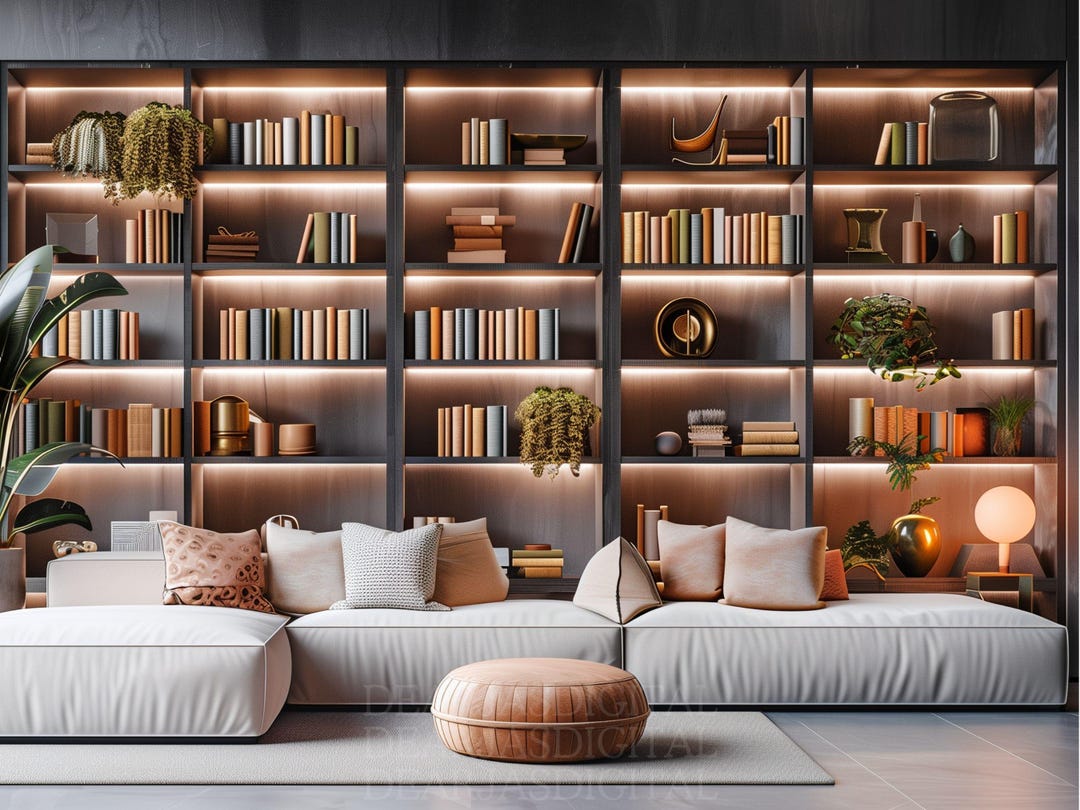 Bookshelf Zoom Background | Modern Home Office Backdrop (PNG) - Etsy