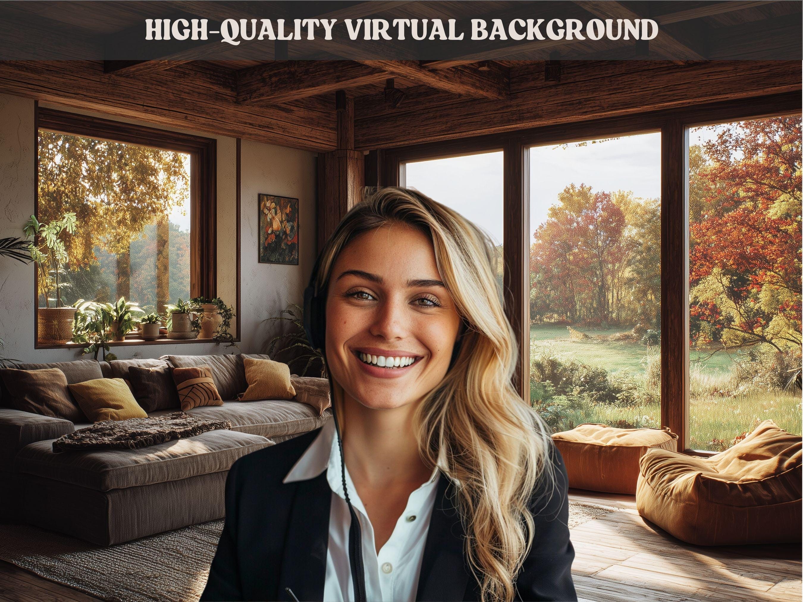 Fall Virtual Background Cozy Autumn Living Room Scenic Nature Zoom ...
