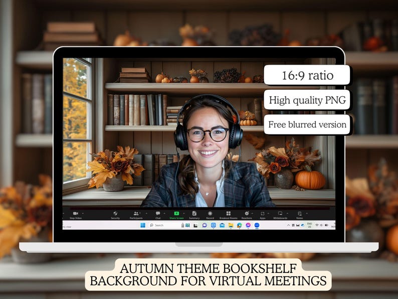 Autumn Theme Bookshelf Virtual Background | Cozy Fall Backdrop for Zoom ...