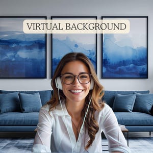 Modern Blue Zoom Background for Home Office - Virtual Meeting Backdrop ...