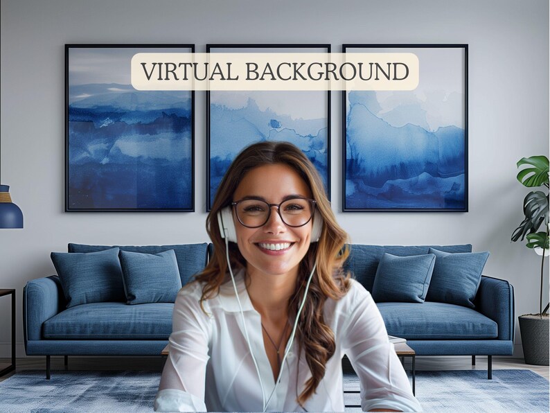 Modern Blue Zoom Background for Home Office - Virtual Meeting Backdrop ...