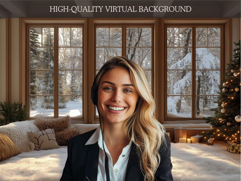 Zoom Background Office Christmas Modern Home Office Decor Festive Virtual Meeting Instant ...