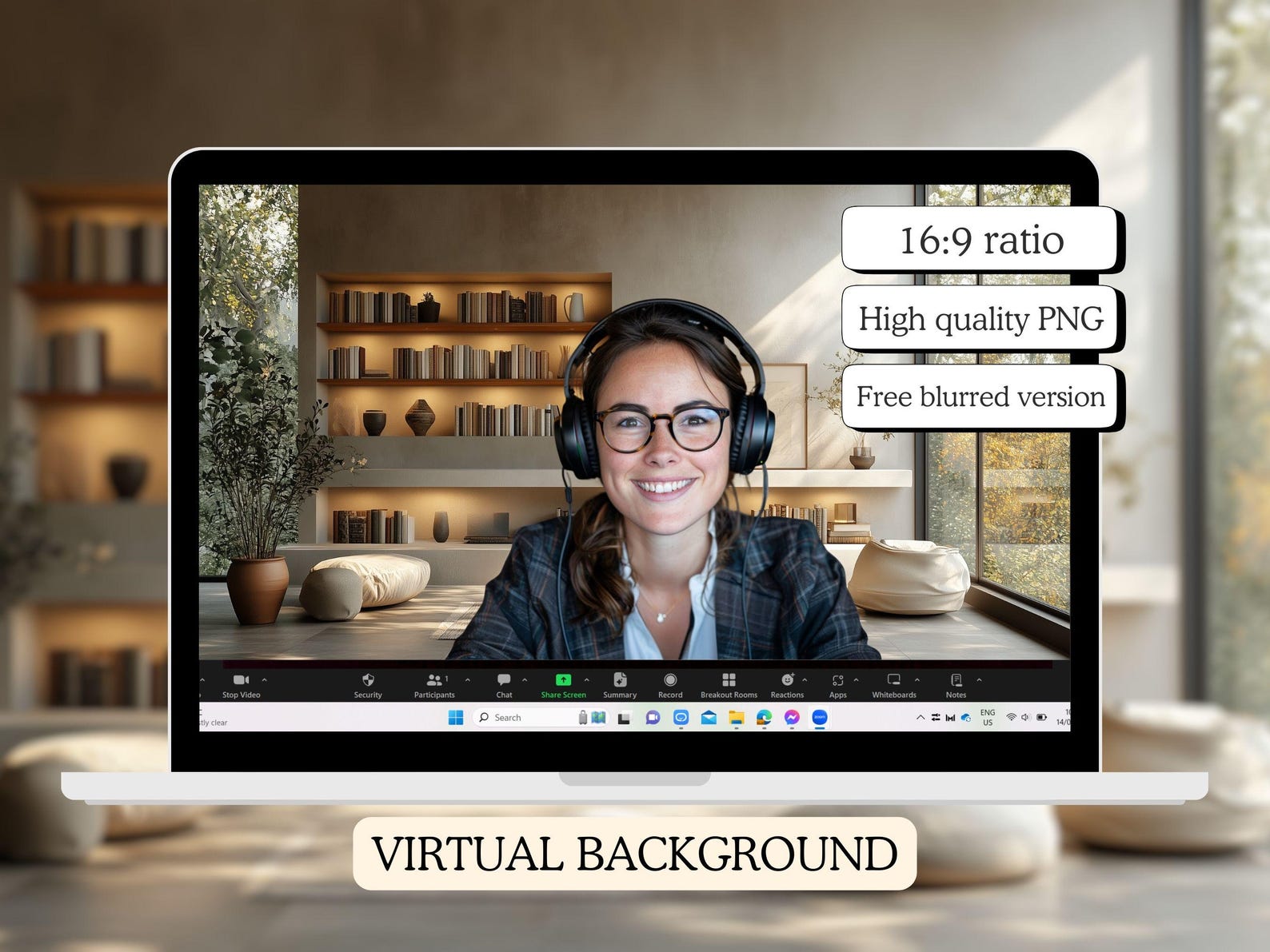 Zoom Background Home Office Blurred | Modern Virtual Backdrop for Video ...