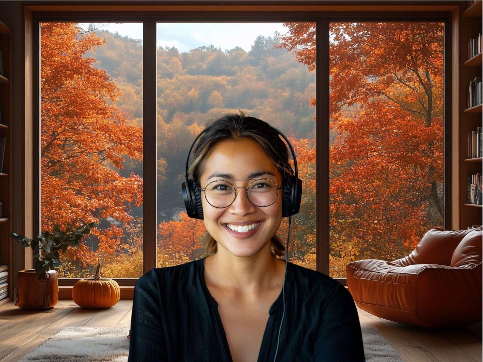 Fall Trees Window Zoom Background | Autumn Scenic Backdrop (digital ...