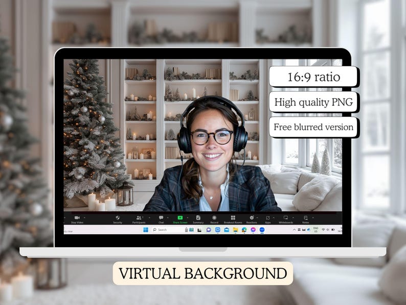 Winter Bookshelf Virtual Background Zoom Meetings, Christmas Themed ...