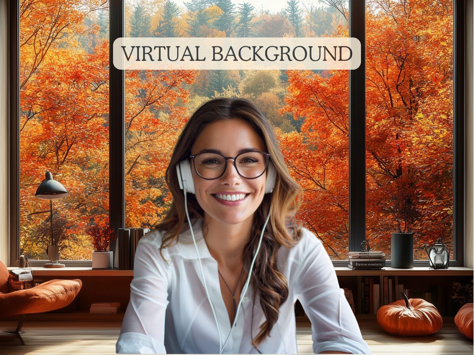 Fall Trees Window Virtual Background | Autumn Scenic Backdrop for Zoom ...