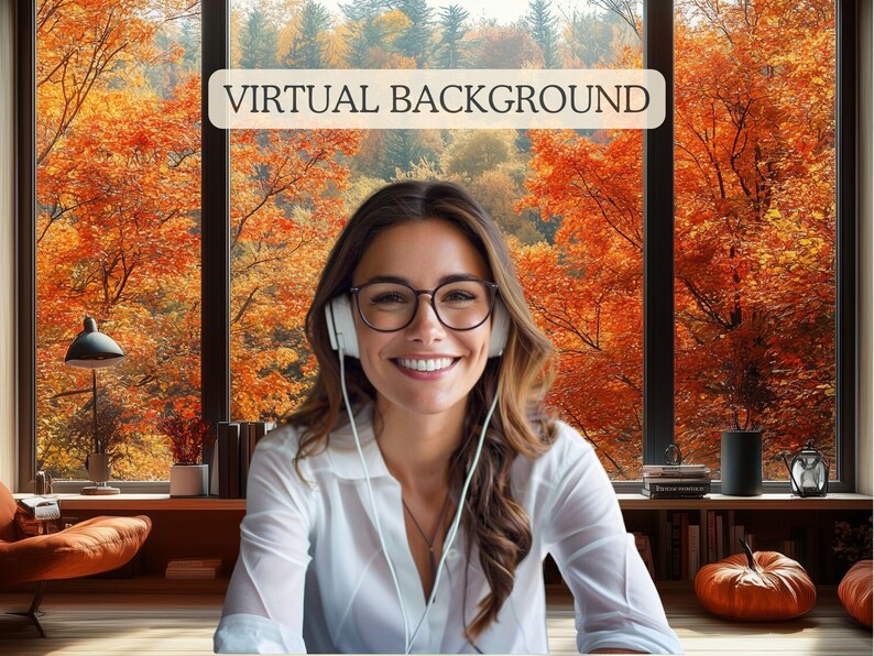 Fall Trees Window Virtual Background | Cozy Autumn Zoom Backdrop ...