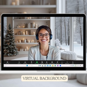 Modern Home Office Zoom Background | Christmas Virtual Backdrop | Cozy ...