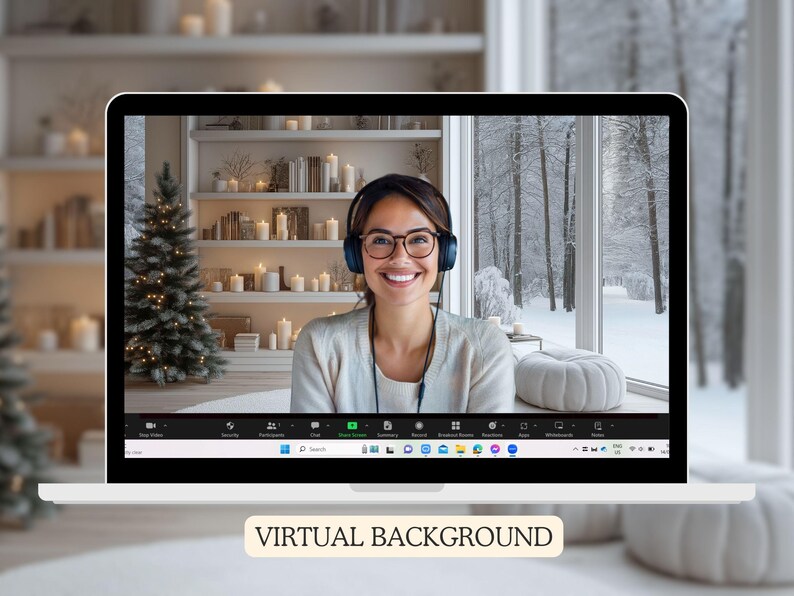 Modern Home Office Zoom Background | Christmas Virtual Backdrop | Cozy ...