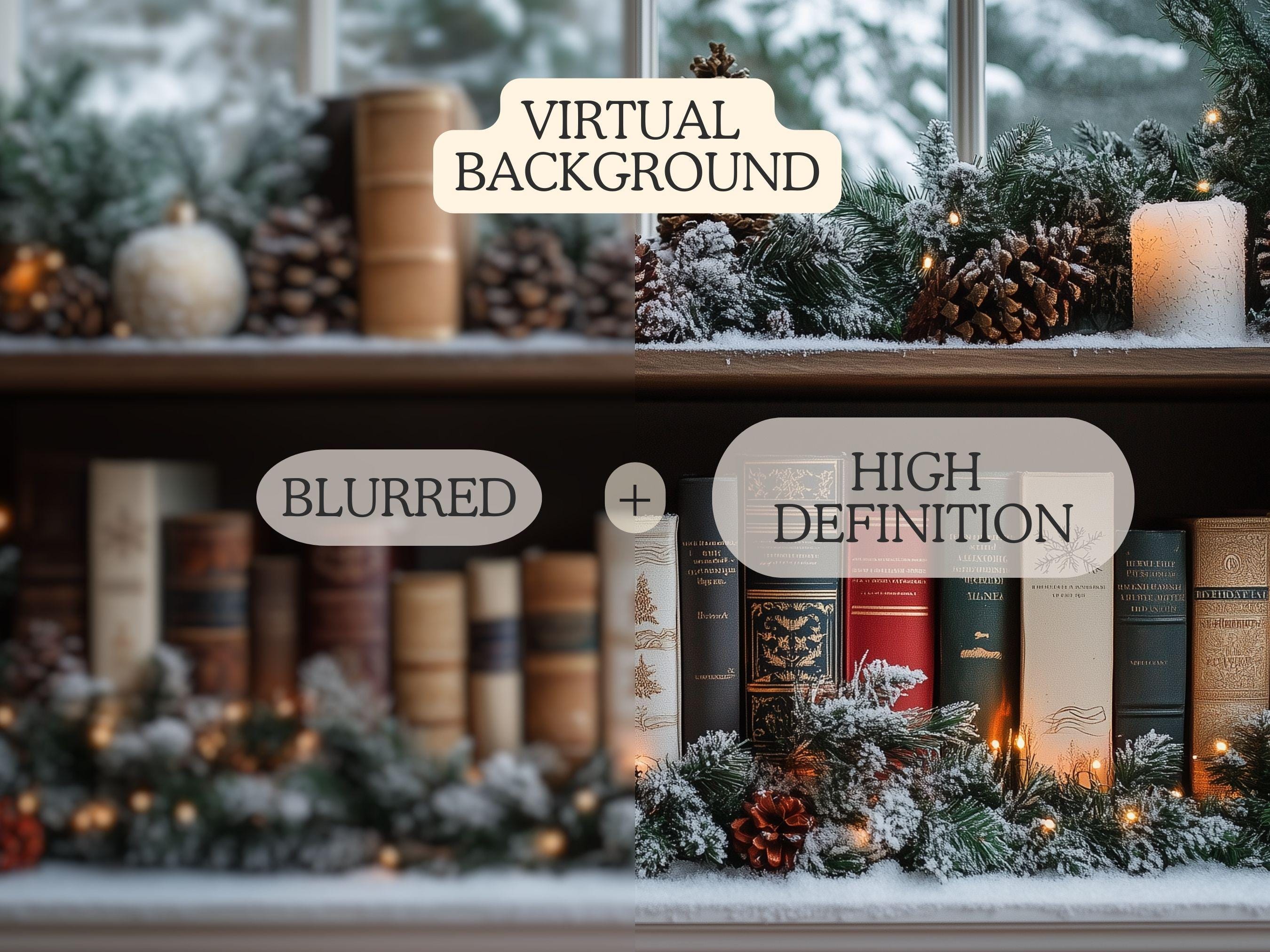 Winter Wonderland Bookshelf Virtual Background – Cozy Snowy Library ...