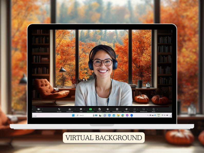 Fall Trees Window Virtual Background | Cozy Autumn Zoom Backdrop ...